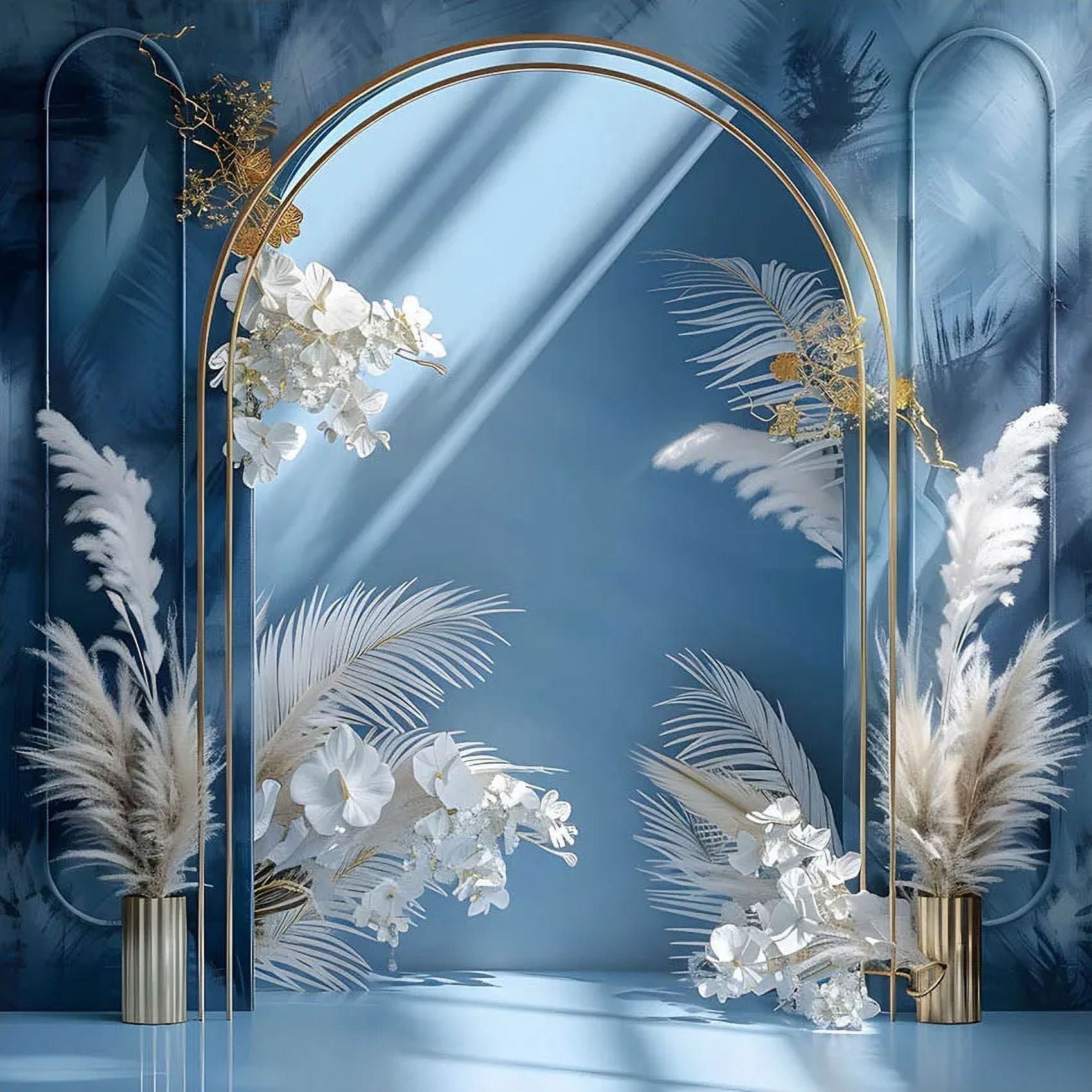 Arch Blue Gold Boho Floral Adult Birthday Wedding Maternity Portrait r ...