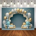 Arch Blue and Gold Balloon Child Birthday Party Cake Smash Portrait r ...