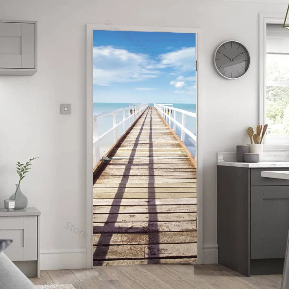 Arch Bridge Summer Sunset Sea View Scenery Door Stickers Self Adhesive ...