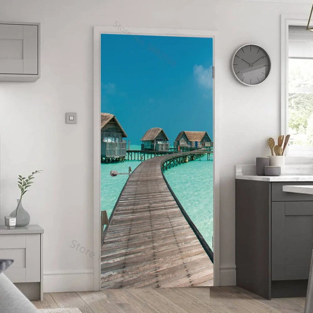 Arch Bridge Summer Sunset Sea View Scenery Door Stickers Self Adhesive ...