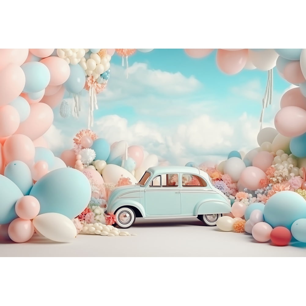 Arch Colorful Balloons Car Birthday Background Blue Sky Cloud Newborn ...