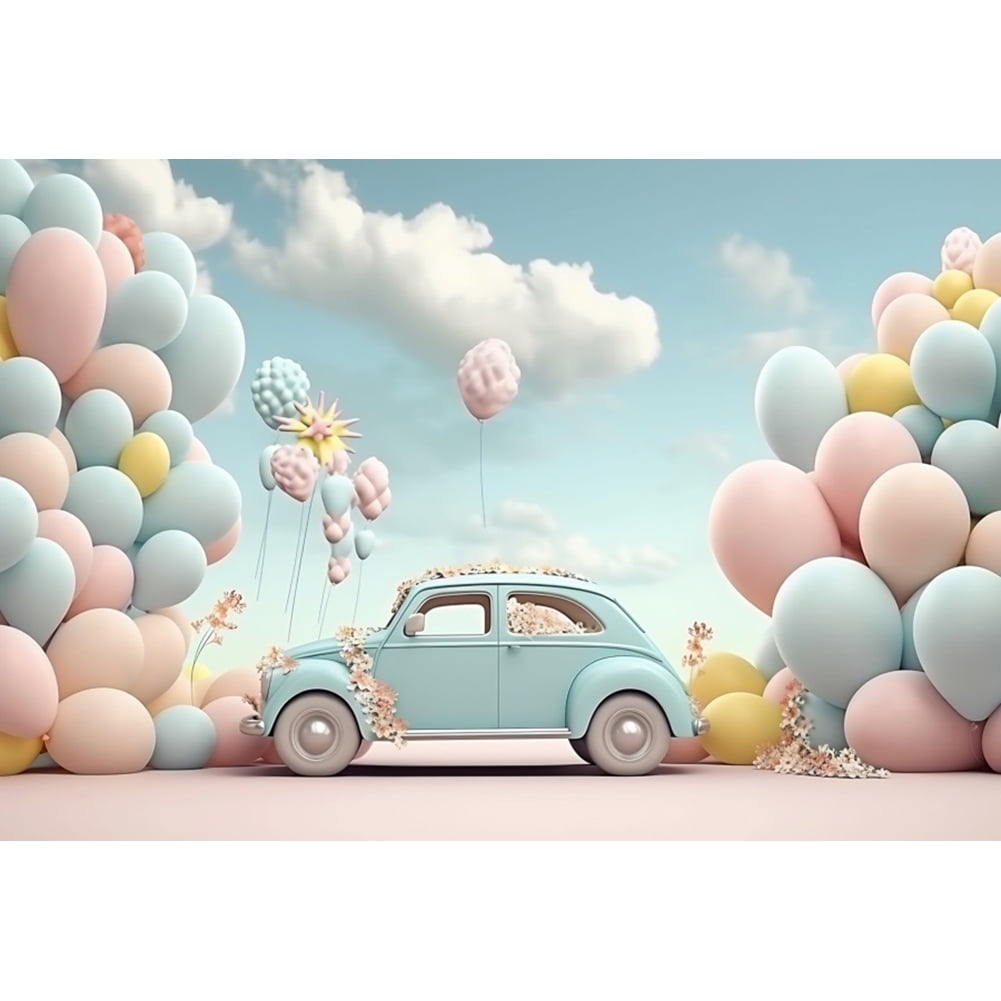 Arch Colorful Balloons Car Birthday Background Blue Sky Cloud Newborn ...