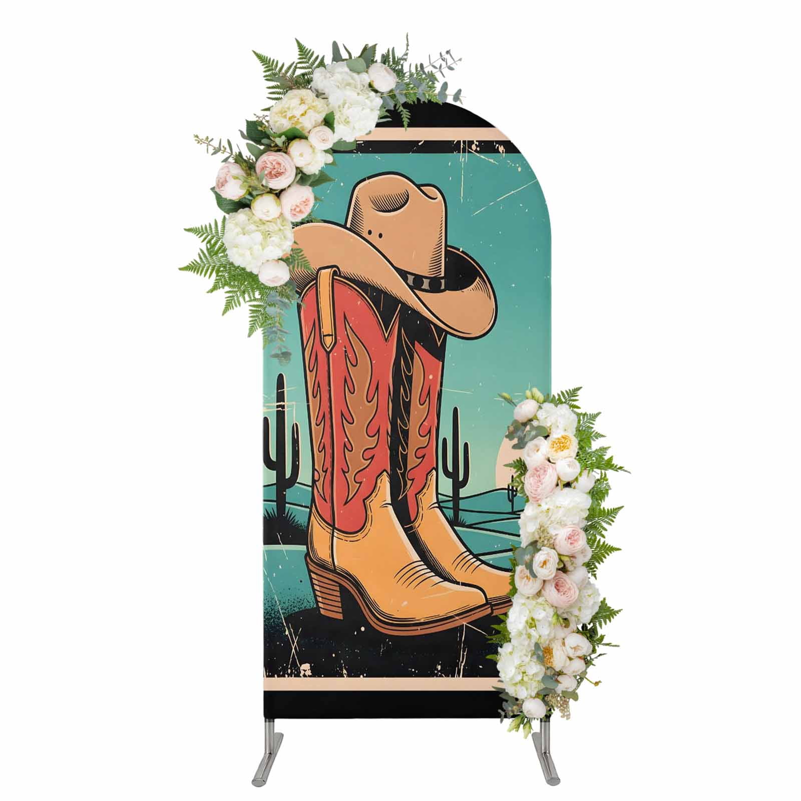Arch Covers, Brown Teal Western Arch Covers Stretchy Backdrop 7.2'x4 ...