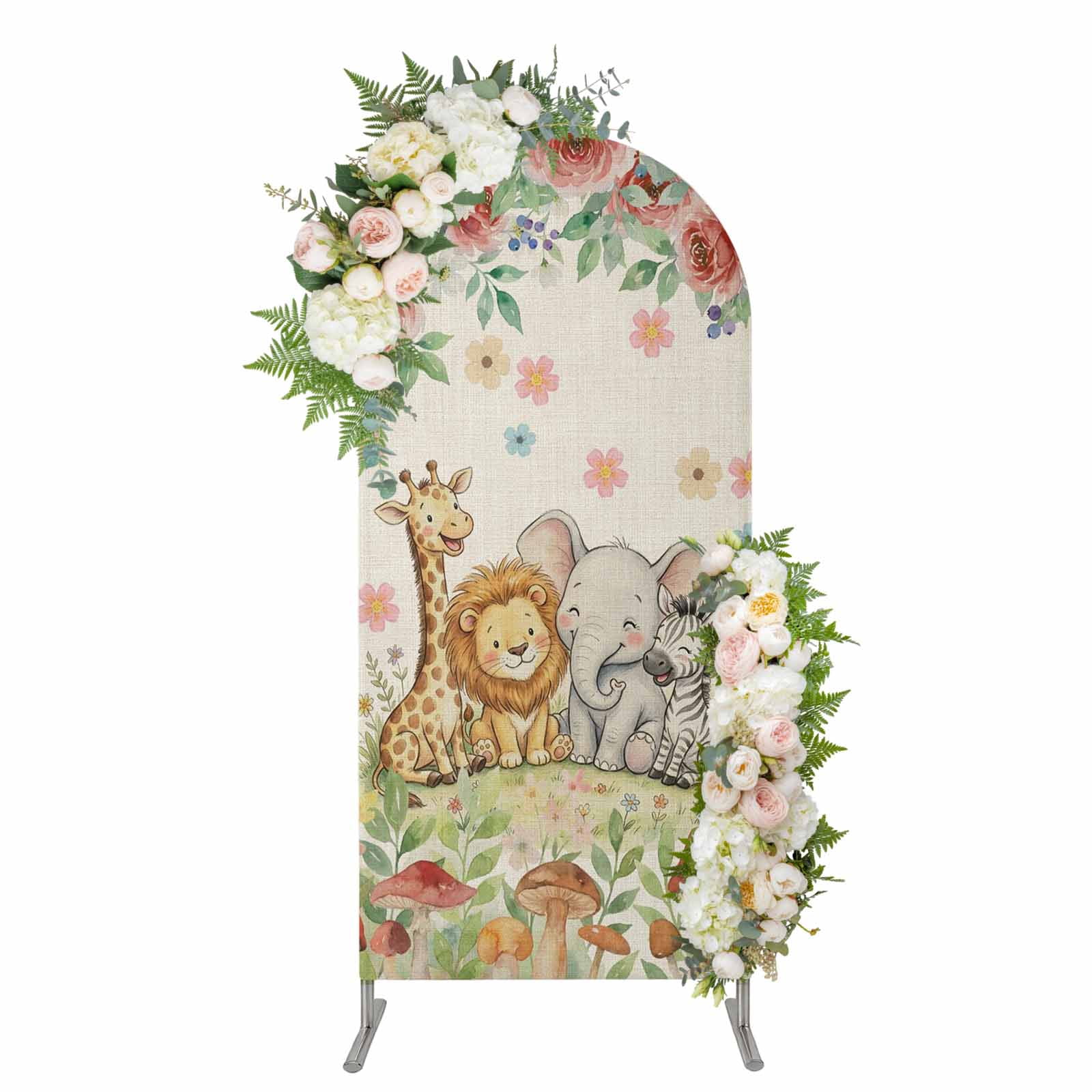 Arch Covers, Pink Flowers Animals Arch Covers Stretchy Backdrop 6'x2.6 ...
