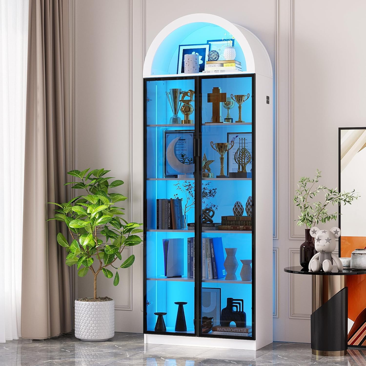 Arch Display Cabinet with Doors, 76" Tall Display Case with Adjustable ...