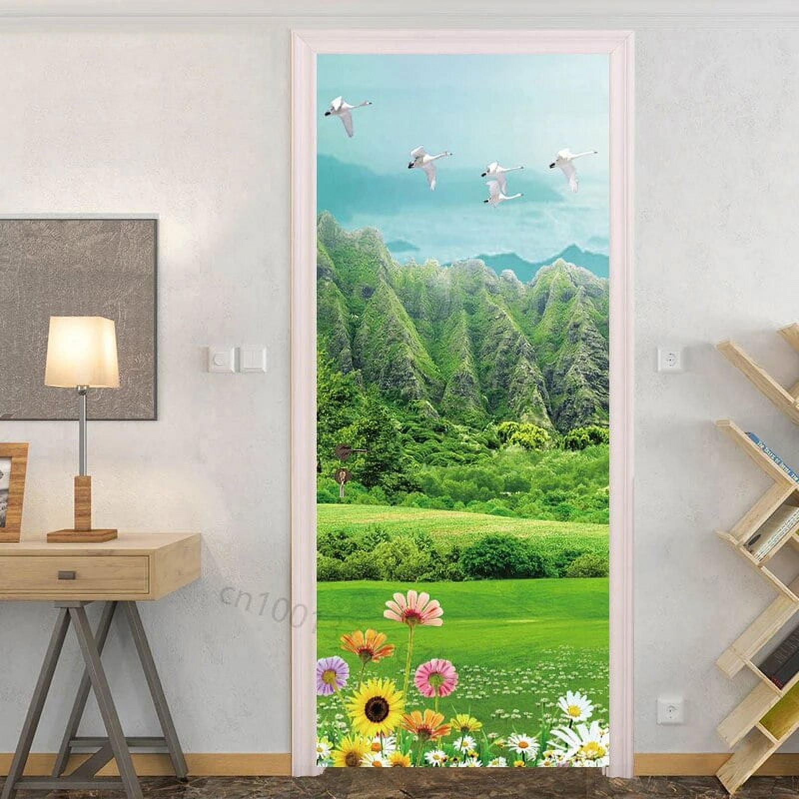 Arch Door Sticker Self Adhesive Plant Flowers Photo 3D Wallpaper Whole ...