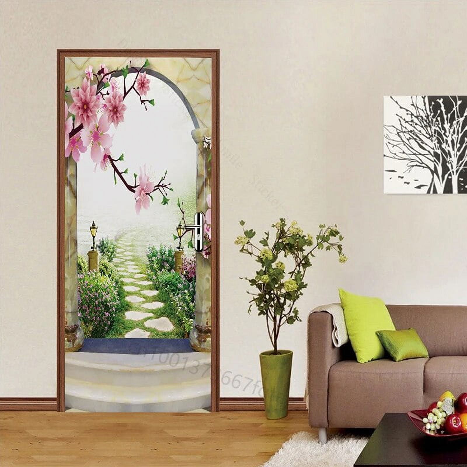 Arch Door Sticker Self Adhesive Plant Flowers Photo 3D Wallpaper Whole ...