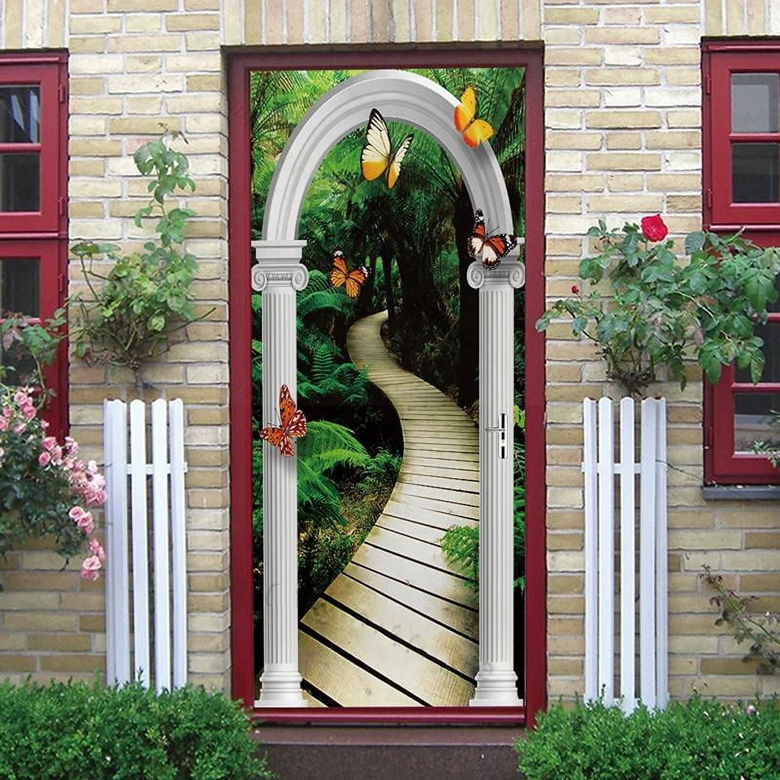 Arch Door Sticker Self Adhesive Plant Flowers Photo 3D Wallpaper Whole ...