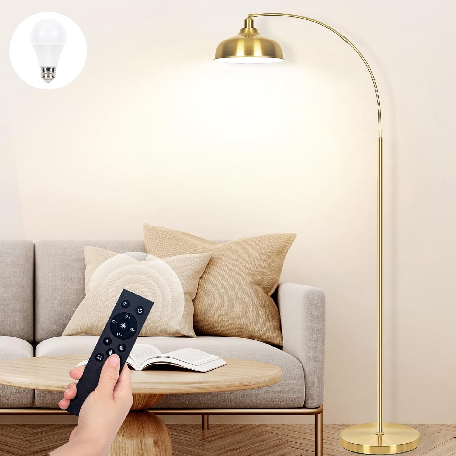 Arch Floor Lamps with Remote - Dimmable Floor Lamp 70”, Black Tall Lamp ...