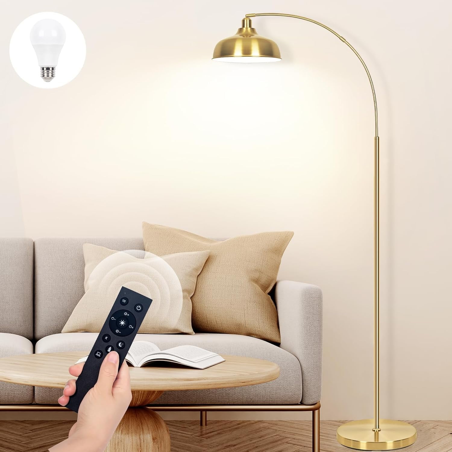 Arch Floor Lamps with Remote - Floor Lamp 70”, Black Tall Lamp with 360 ...