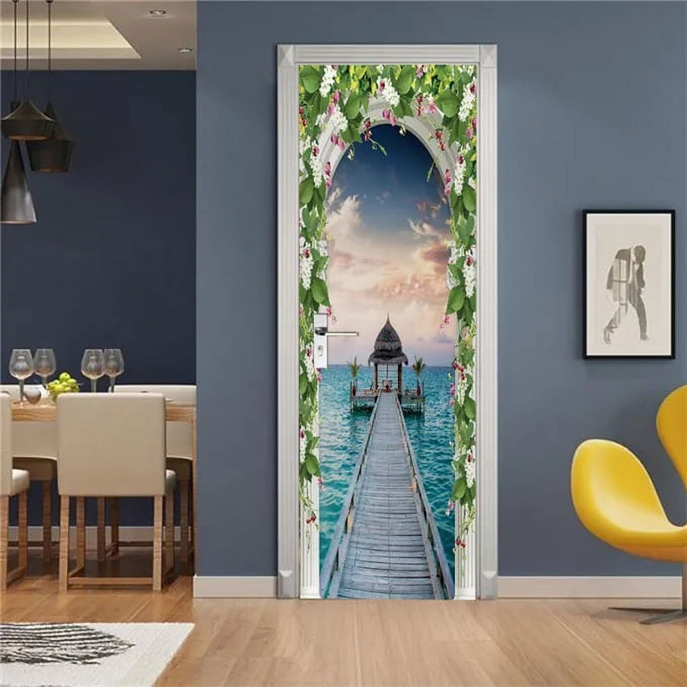 Arch Flower Wallpaper 3D Door Sticker DIY Self-Adhesive Home ration ...