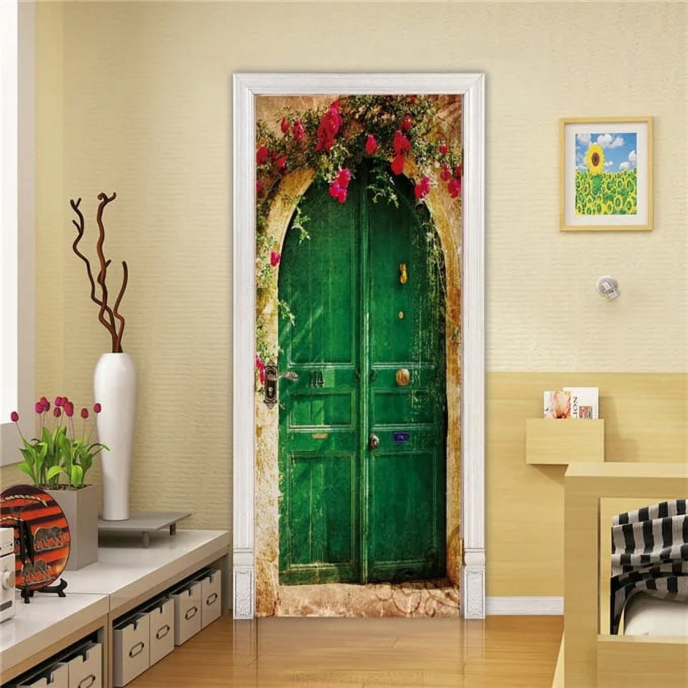 Arch Flower Wallpaper 3D Door Sticker DIY Self-Adhesive Home ration ...