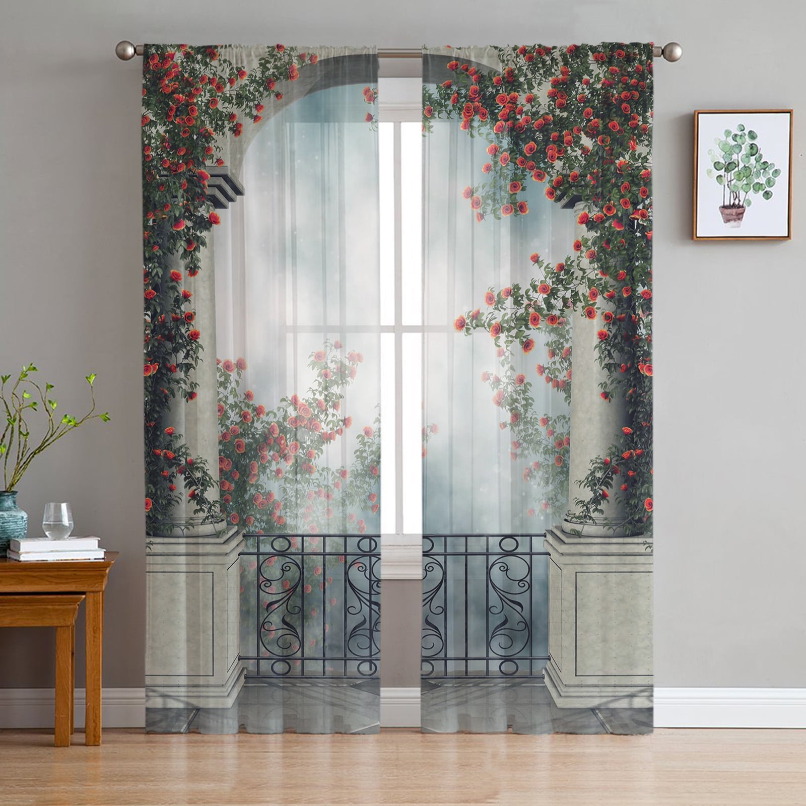Arch Flowers Sea Printed Curtains Drape Sheer Tulle Home ration Living Room Bedroom Cortinas ...
