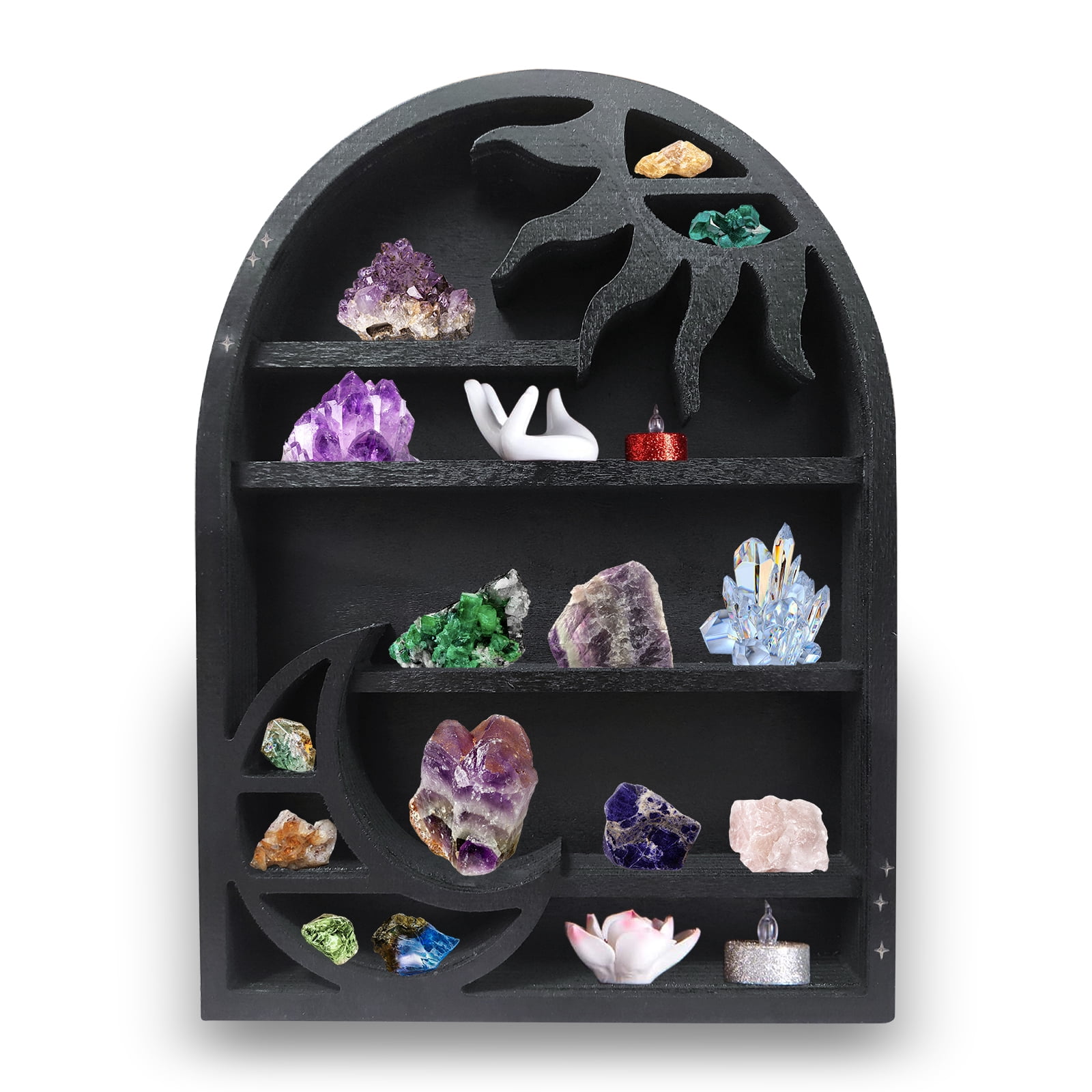Arch Moon & Sun Wooden Crystals Shelf,Wall Mounted Moon Display Shelves ...