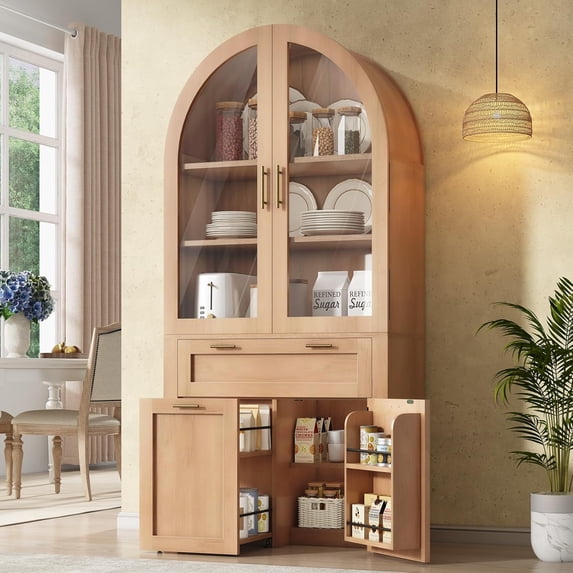 Arch Pantry Cabinet, Tall Kitchen Pantry Storage Cabinet with Power ...