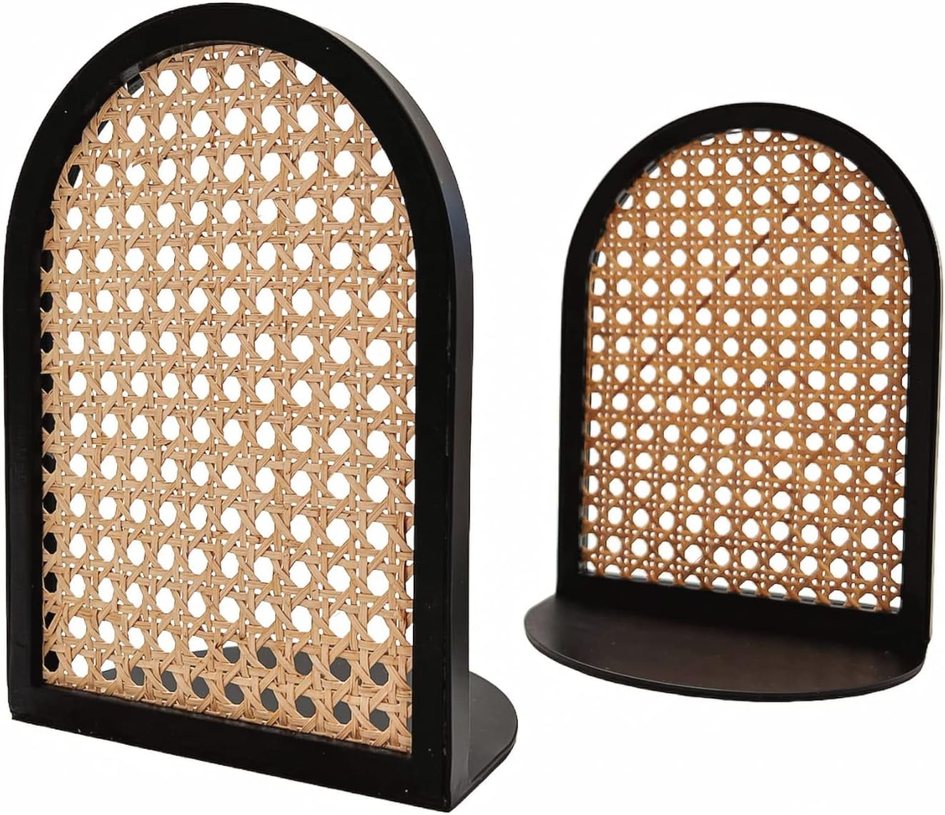 Arch Rattan Decorative Bookends - 9" Heavy Duty Black Metal Book Ends ...