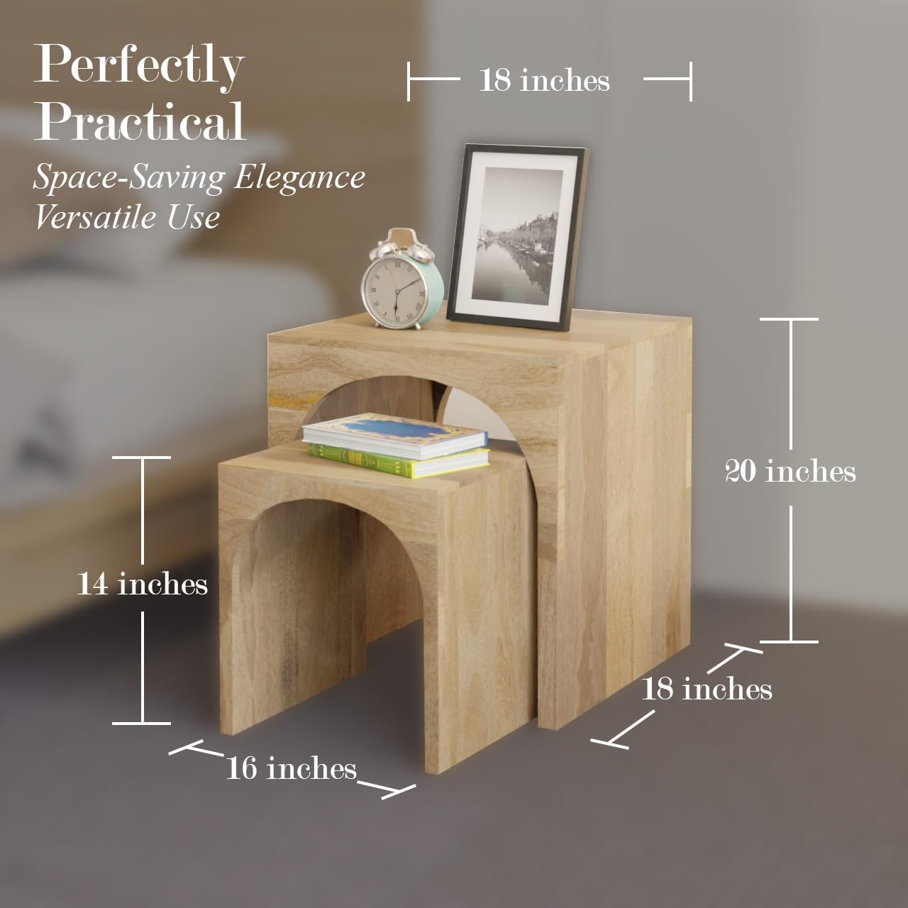 Arch Solid Wood Nesting Tables for Living Room Set of 2 | Stylish ...