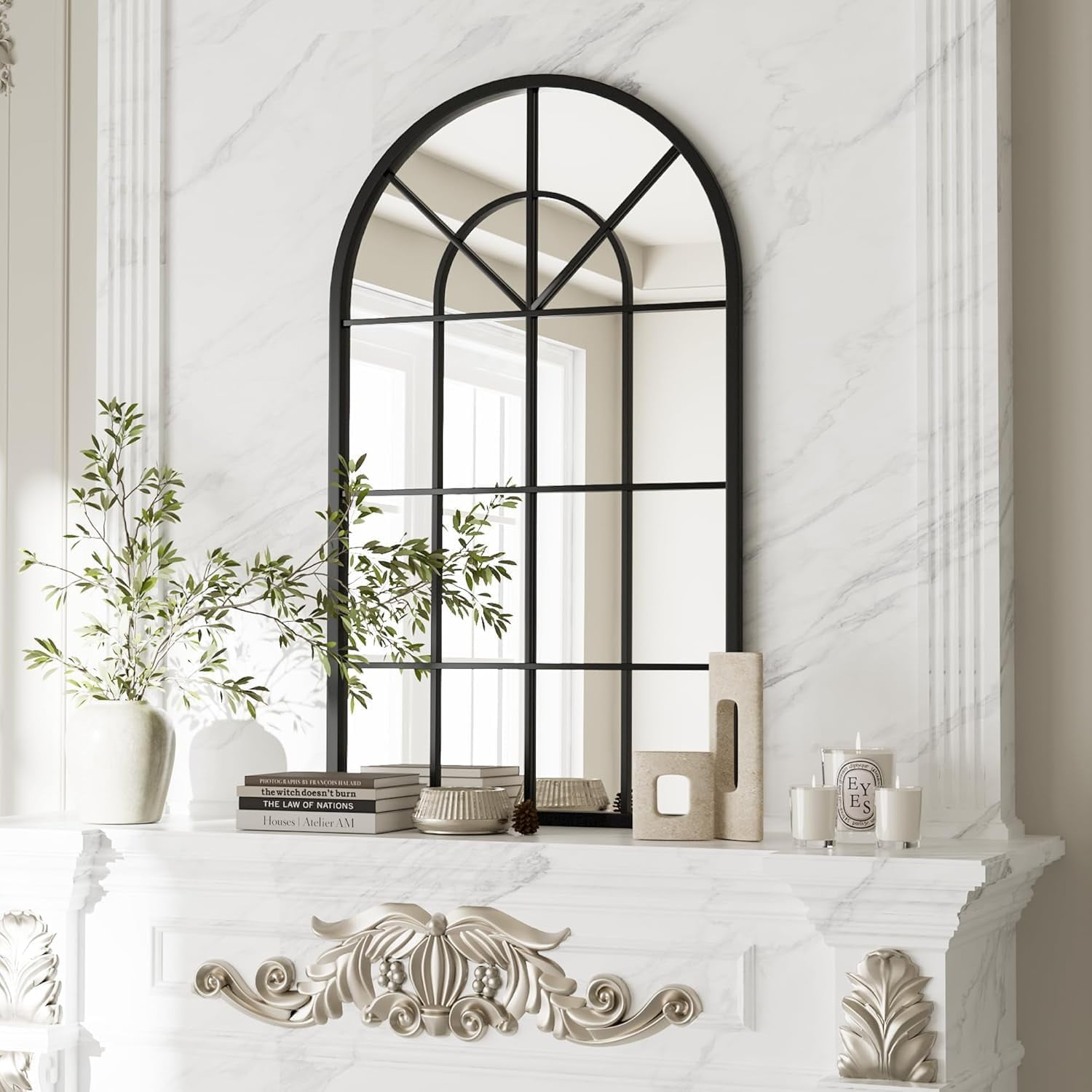 Arch Window Wall Mirror Mounted Decorative, 24"x42", Arched Window Pane ...