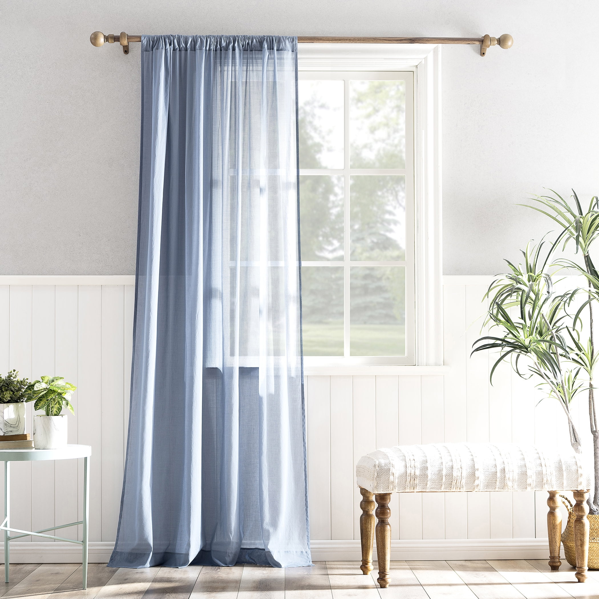 Archaeo Cotton Sheer Curtain Panel 50x84 Denim Blue Lightweight Airy ...