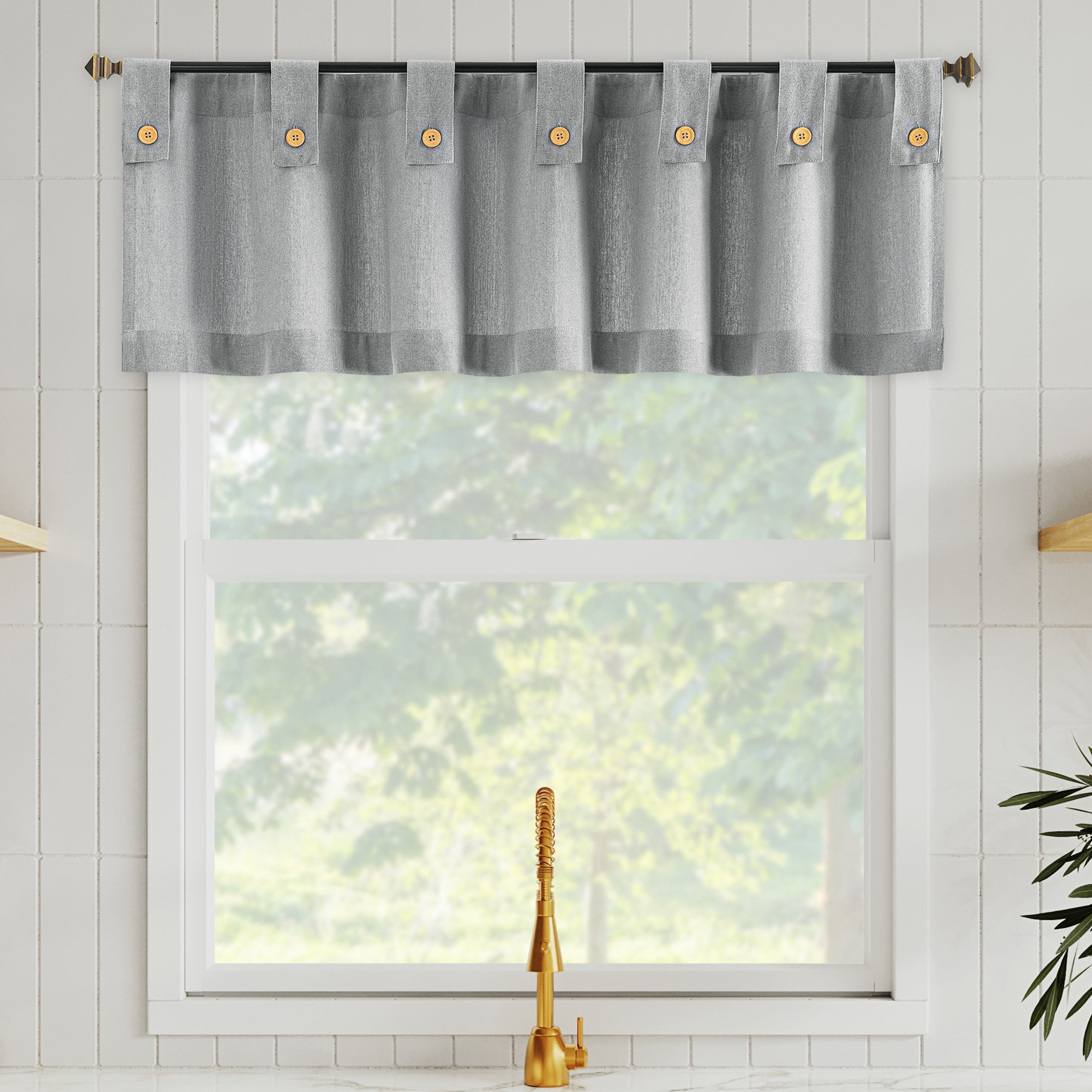 Archaeo Cotton Blend Button Tab Top Cafe Curtain Valance, 54"x14", Gray ...