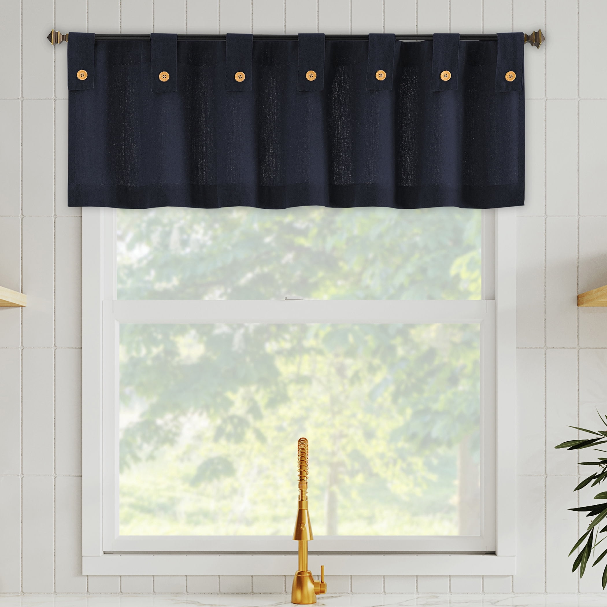 Archaeo Cotton Blend Button Tab Top Cafe Curtain Valance, 54"x14", Navy ...
