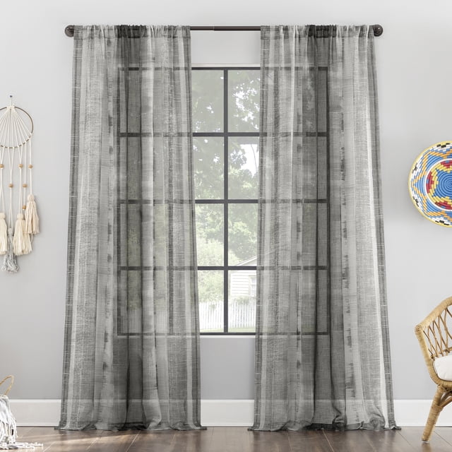 Archaeo Shibori Stripe Linen Blend Curtain Panel 50x96 Gray Sheer Light ...