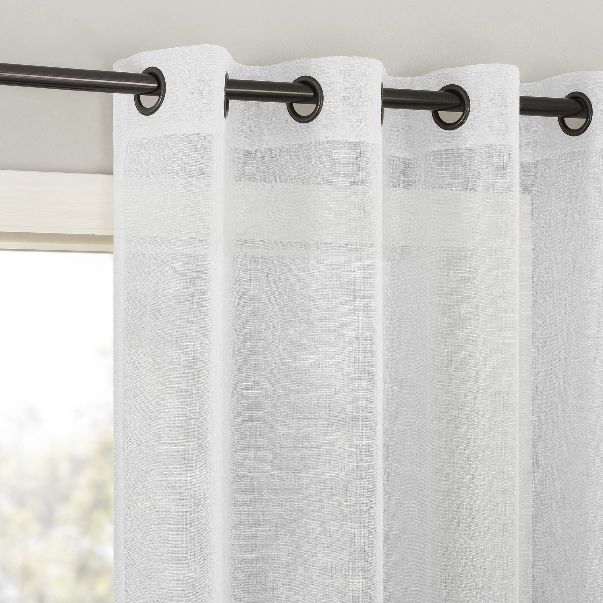 Archaeo Slub Textured Linen Blend Black Grommet Top Curtain, 52"x95 ...