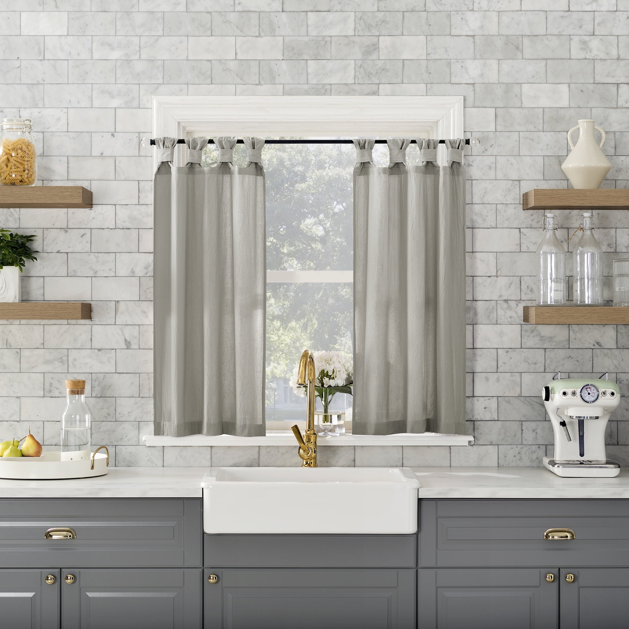 Archaeo 2-Pack Washed Cotton Twist Tab Cafe Curtain Pair, 52"W X 36"L ...