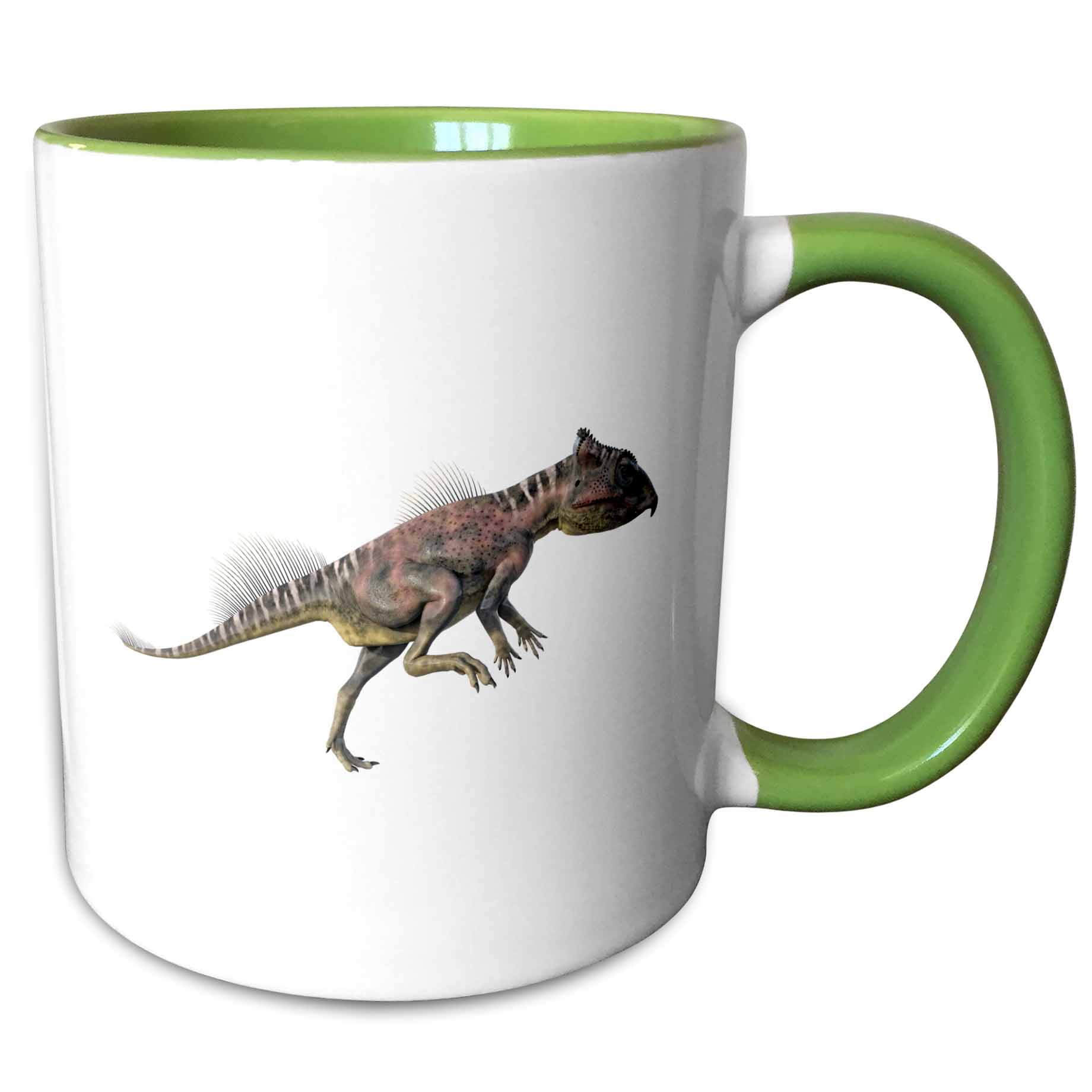 3drose, Archaeoceratops Running to the Left, 11oz Two-tone Green Mug ...