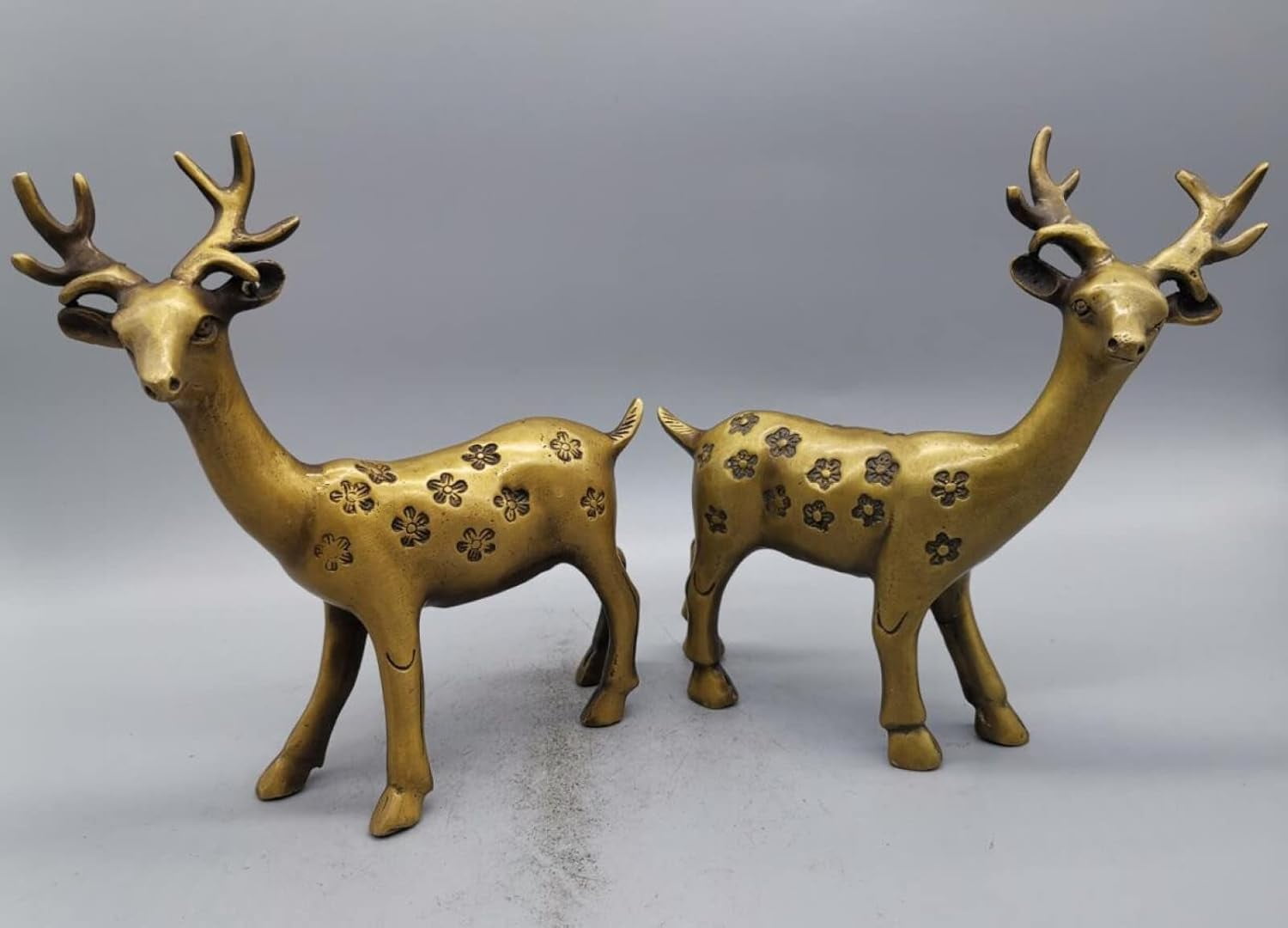 Archaize Brass Blessing Auspicious Sika Deer Crafts Statue A Pair ...