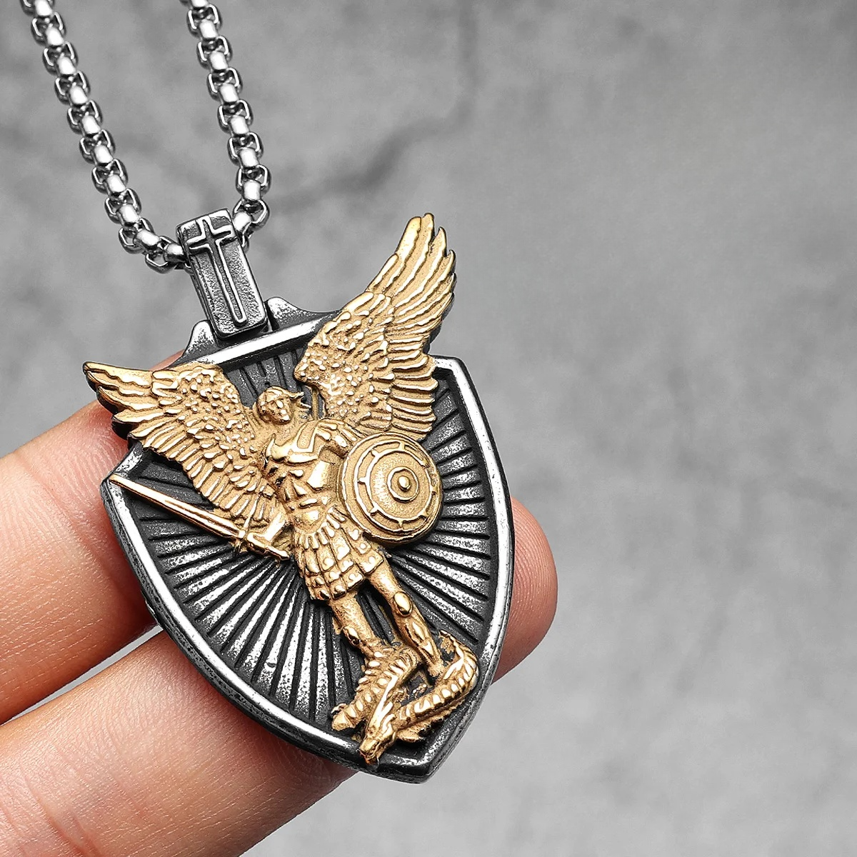 Archangel Guardian Pendant 14K White Gold Necklaces St.Michael Wing Men ...