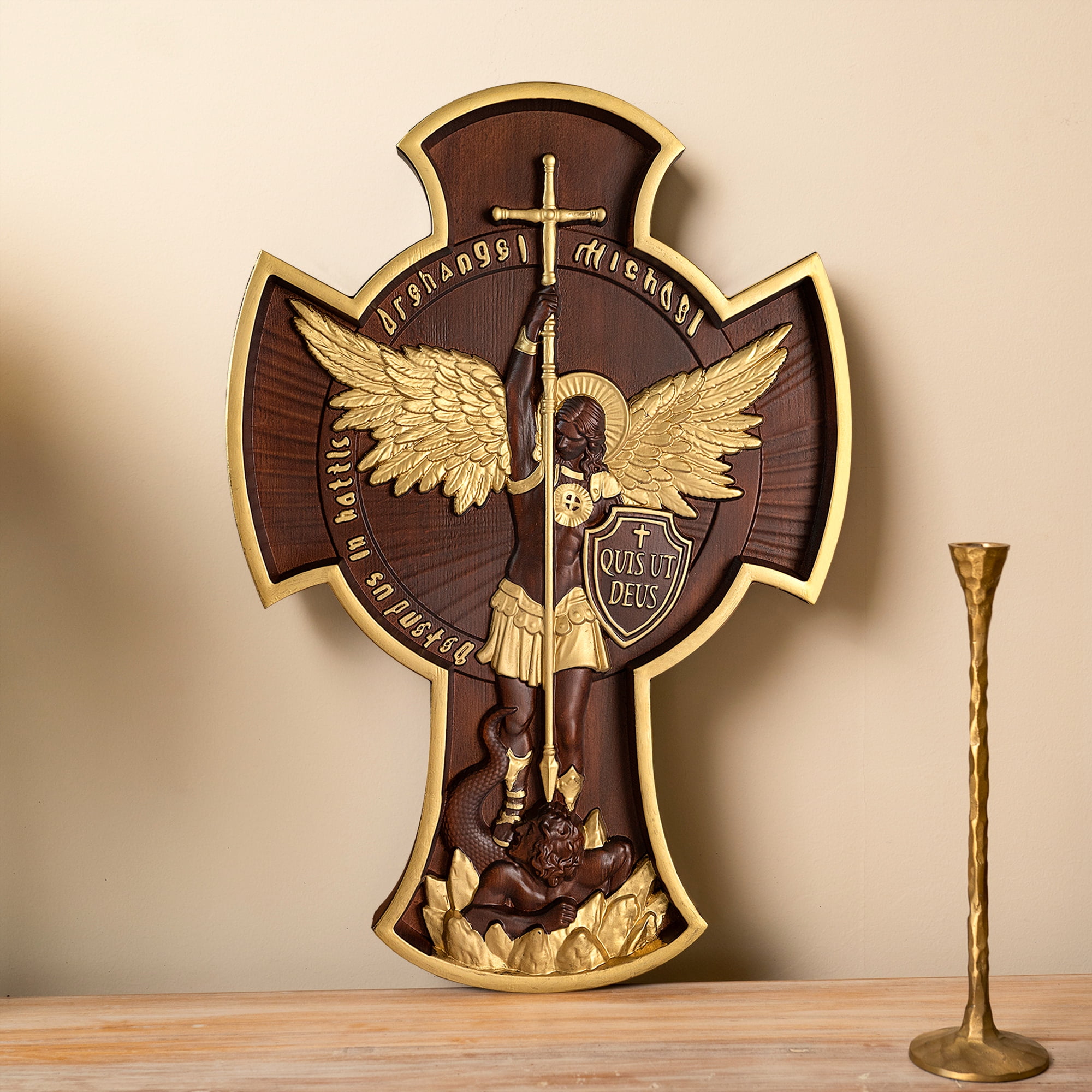 Archangel Michael Cross Solid Wood Carving Gift Wall Hanging Decoration ...