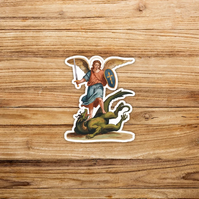 Archangel Michael Defeats Dragon Sticker - Watercolor Religious Art ...
