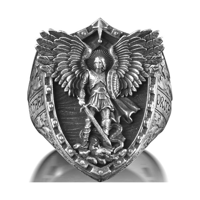 Archangel Michael Dragon Wings Signet Men Ring, St Michael ...