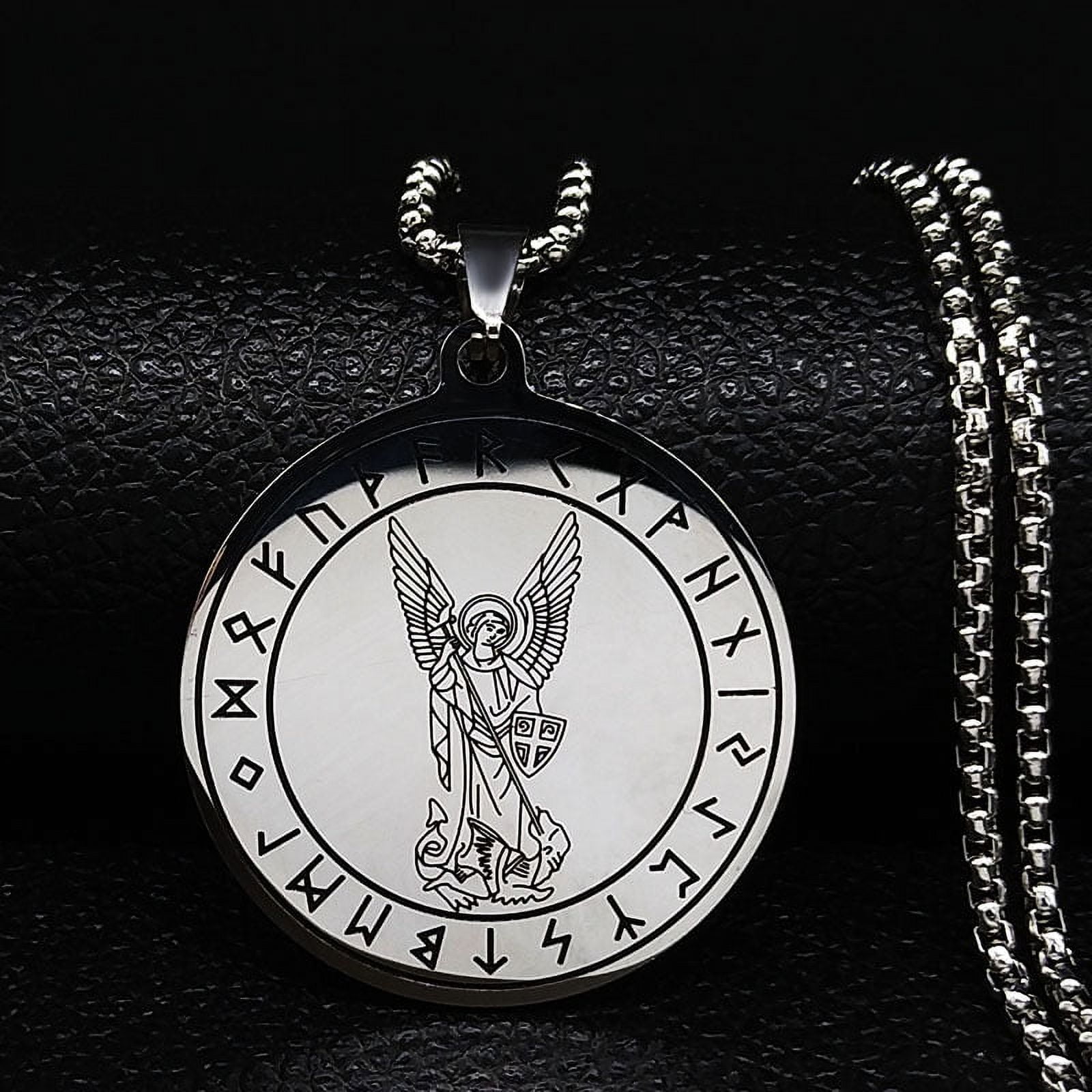 Archangel Michael Medal Angel Necklace for Women Men 14K White Gold ...