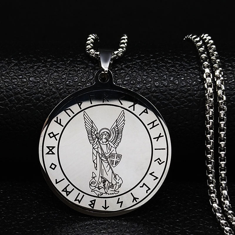 Archangel Michael Medal Angel Necklace for Women Men 14K White Gold ...