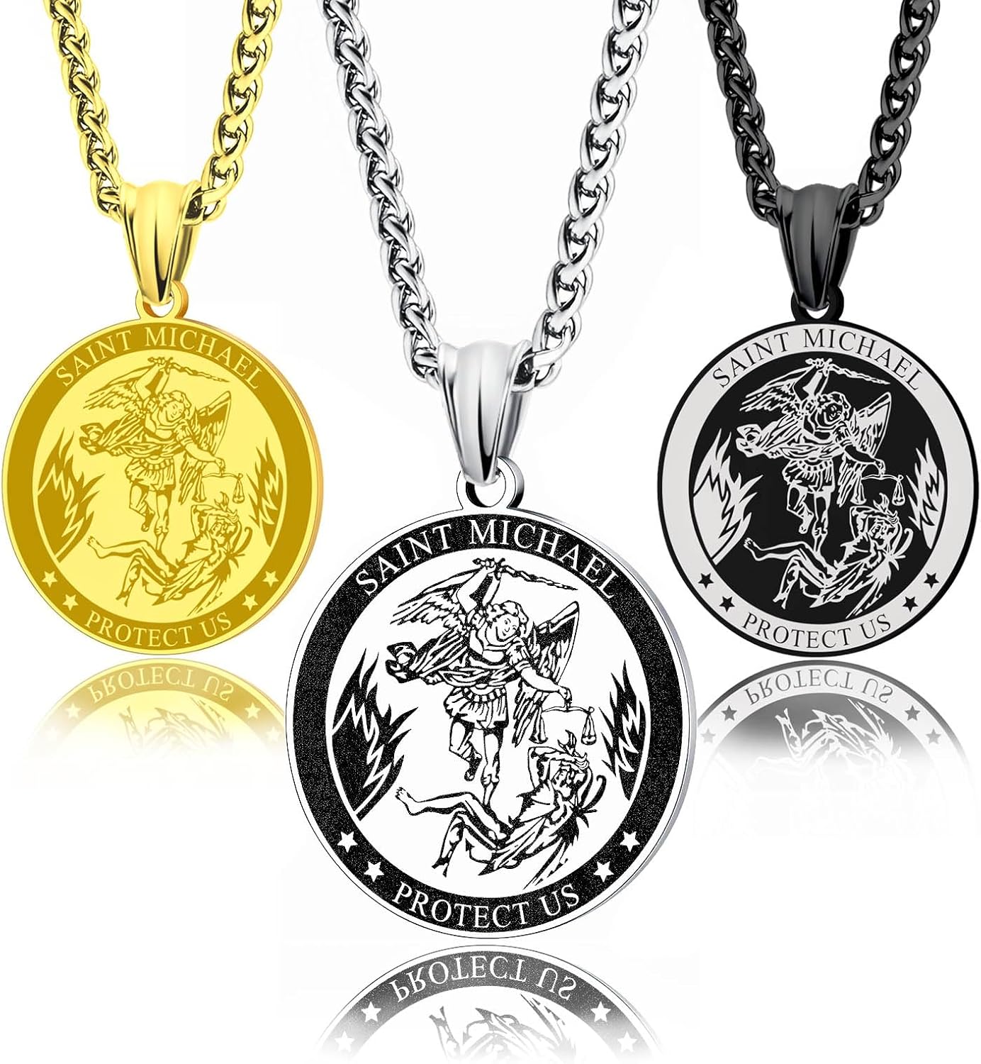 Archangel Michael Necklace for Men, Stainless Steel St. Michael Pendant ...