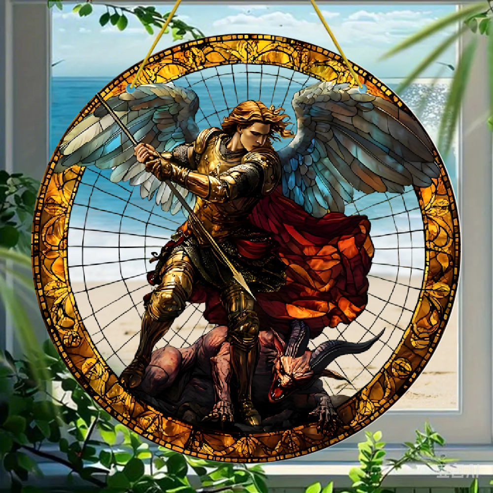 Archangel Michael Sign, Round 8" Acrylic Suncatcher, Faux Stained Glass ...
