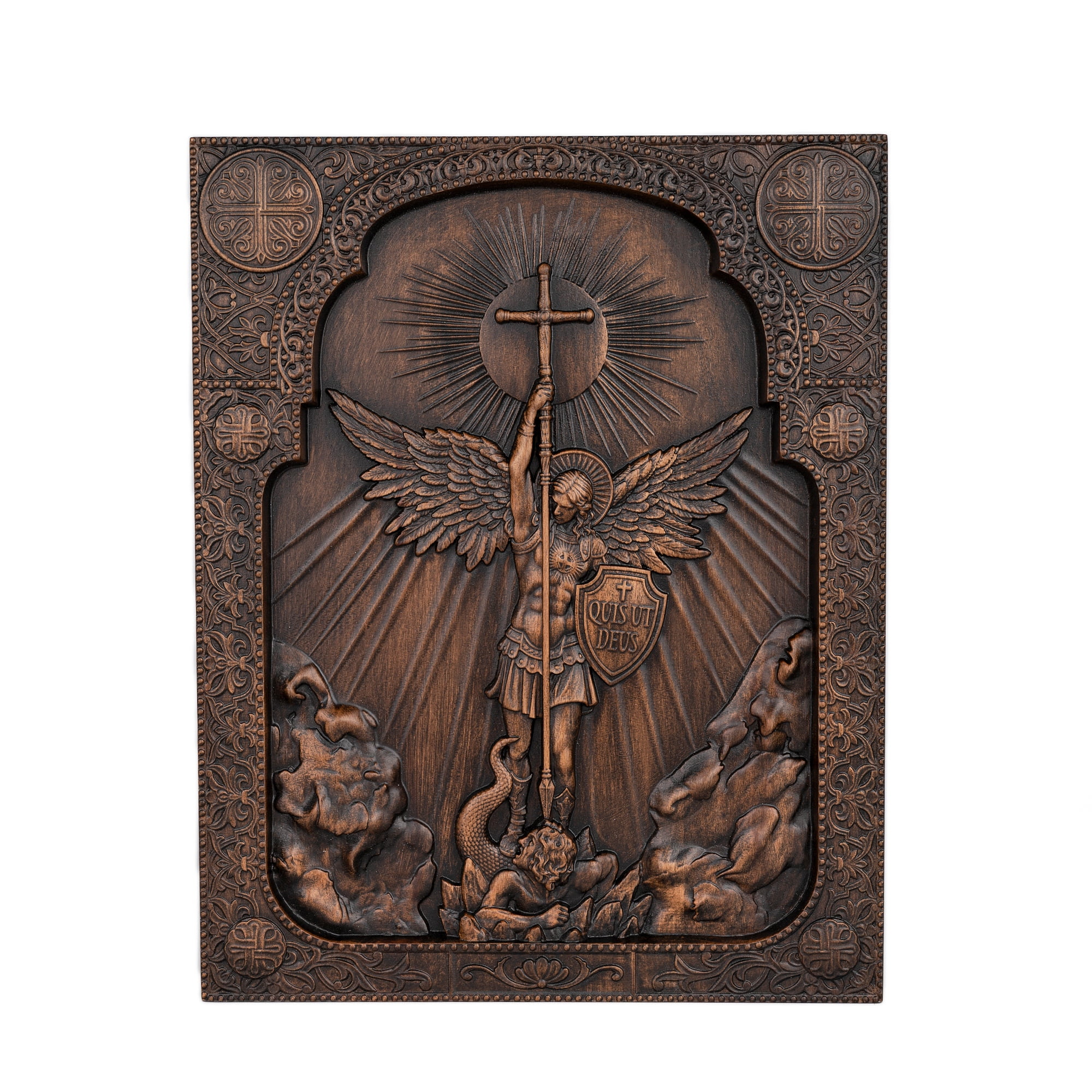 Archangel Michael Square Wooden Icon Religious Mural Vintage Wall Hanging Artwork - Best Wall ...