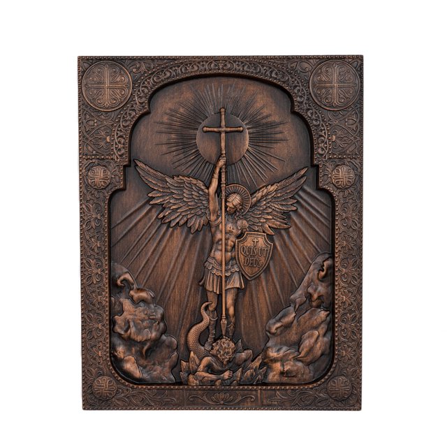 Archangel Michael Square Wooden Icon Religious Mural Vintage Wall ...
