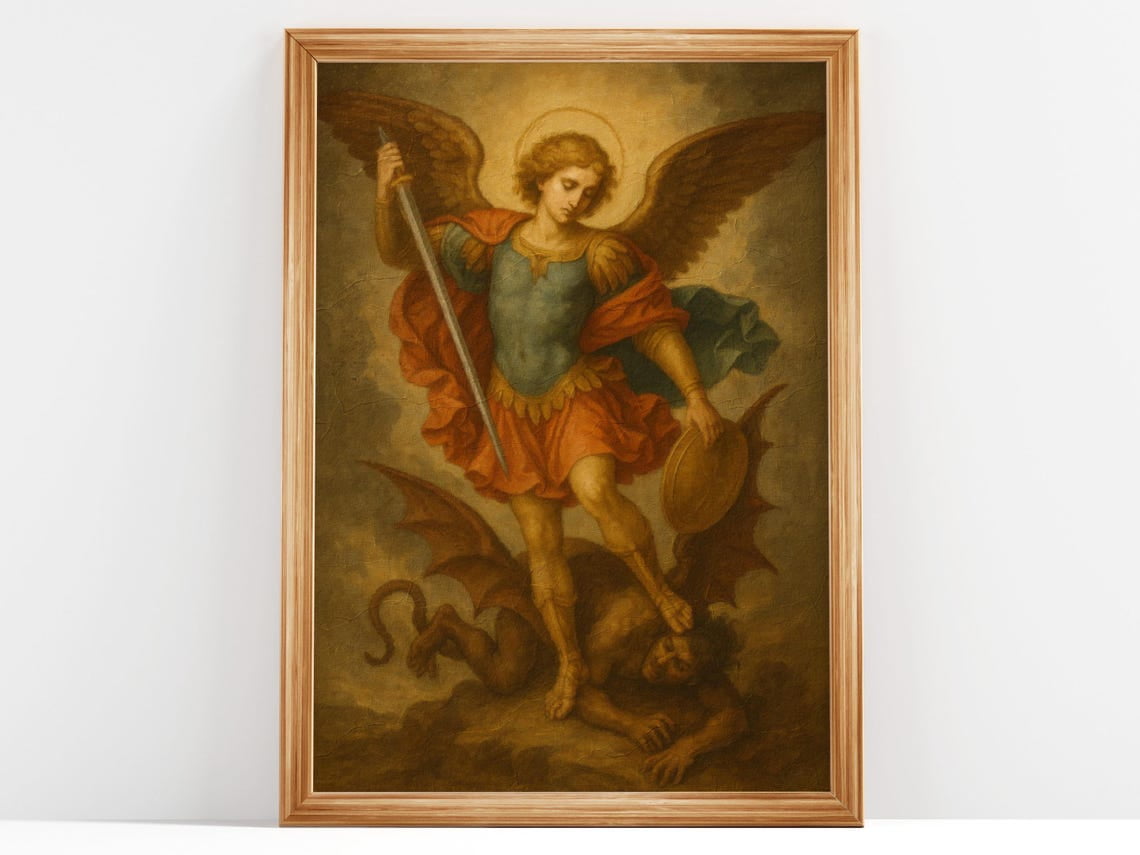 Archangel Michael Triumphs Over Evil Â€“ A Sacred Victory, Jesus Oil ...