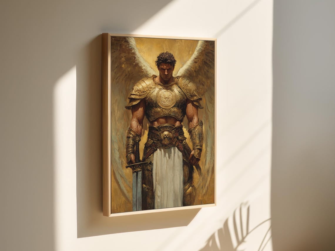 Archangel Michael Wall Art – Powerful Warrior Angel In Gold Armor, Spiritual Christian Decor For ...