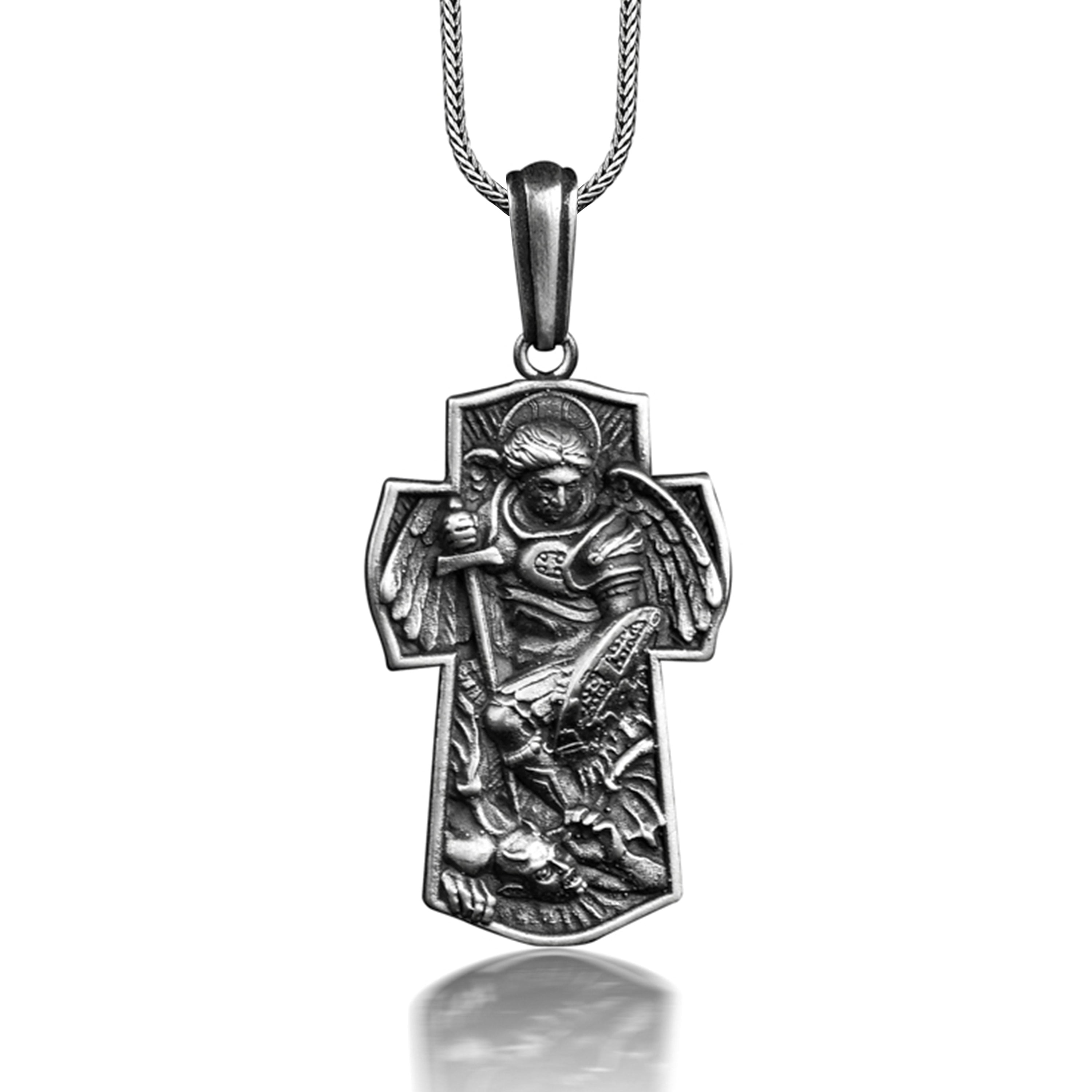 Archangel Michael cross pendant necklace for men, St Michael the ...