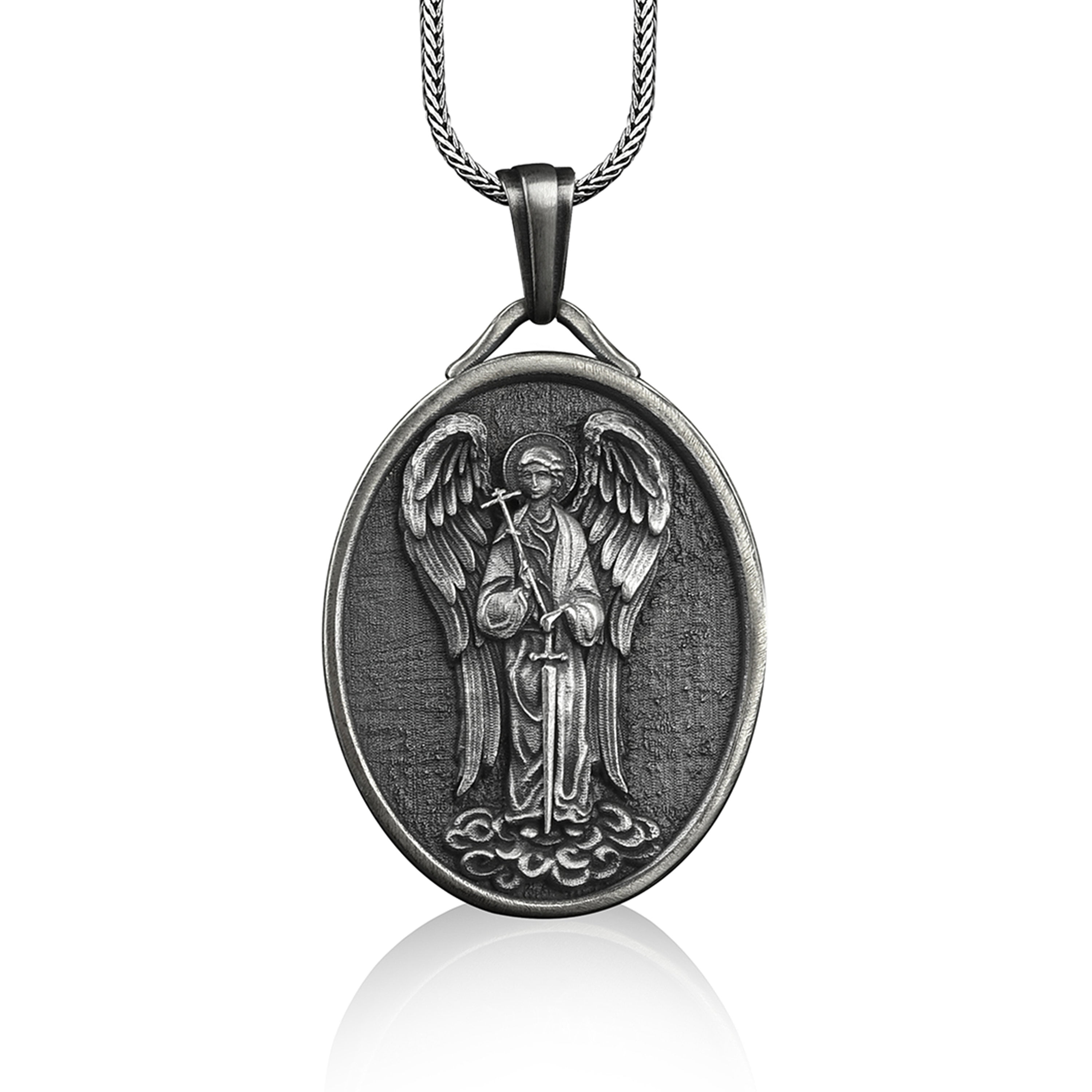 Archangel Raphael Silver Oval Medal, Customizable Necklace, Catholic ...