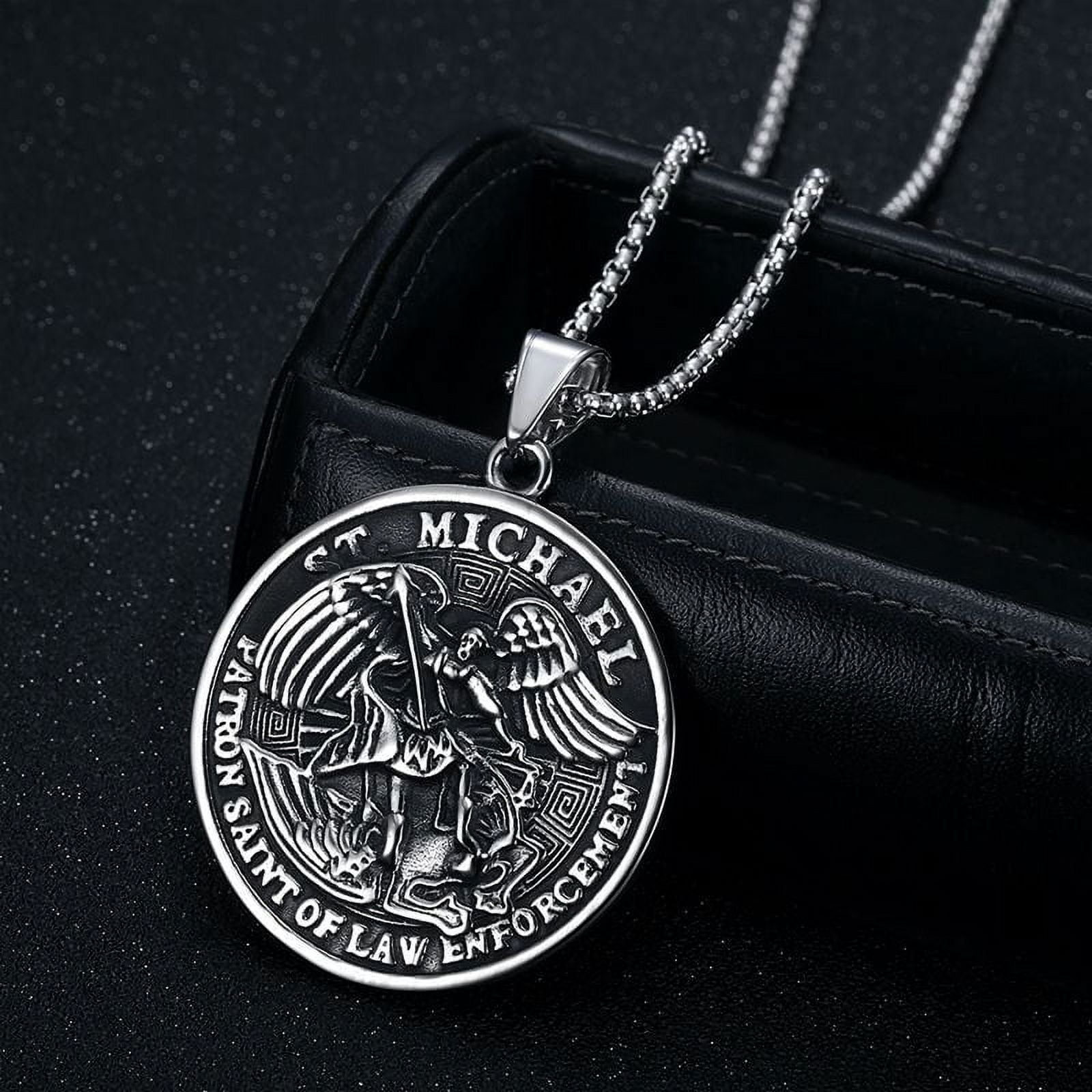 Archangel Saint Michael Round Medal 14K White Gold Pendant Mythical ...