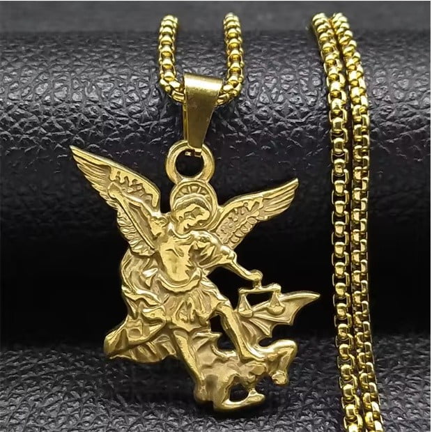 Archangel St.Michael Protect Me Necklace for Women Men 14K Yellow Gold ...