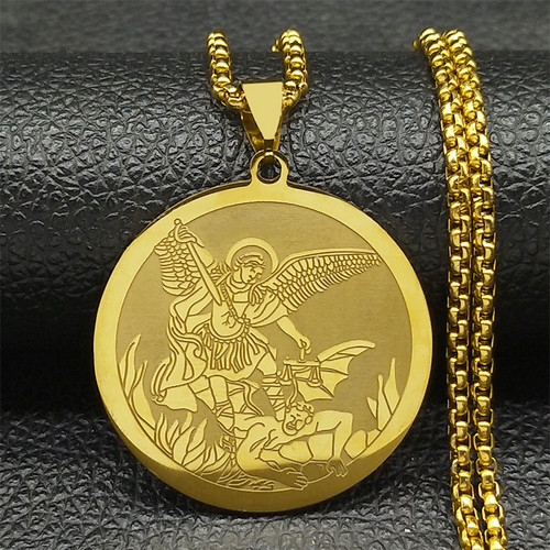Archangel St.Michael Protect Us Necklace for Women Men 14K Yellow Gold ...