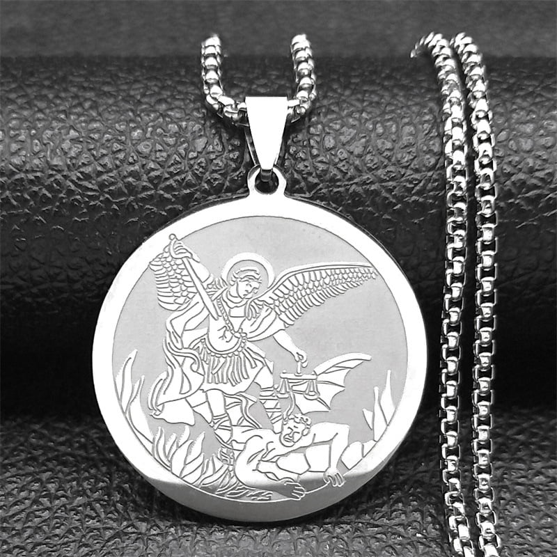 Archangel St.Michael Protect Us Necklace for Women Men 14K Yellow Gold ...
