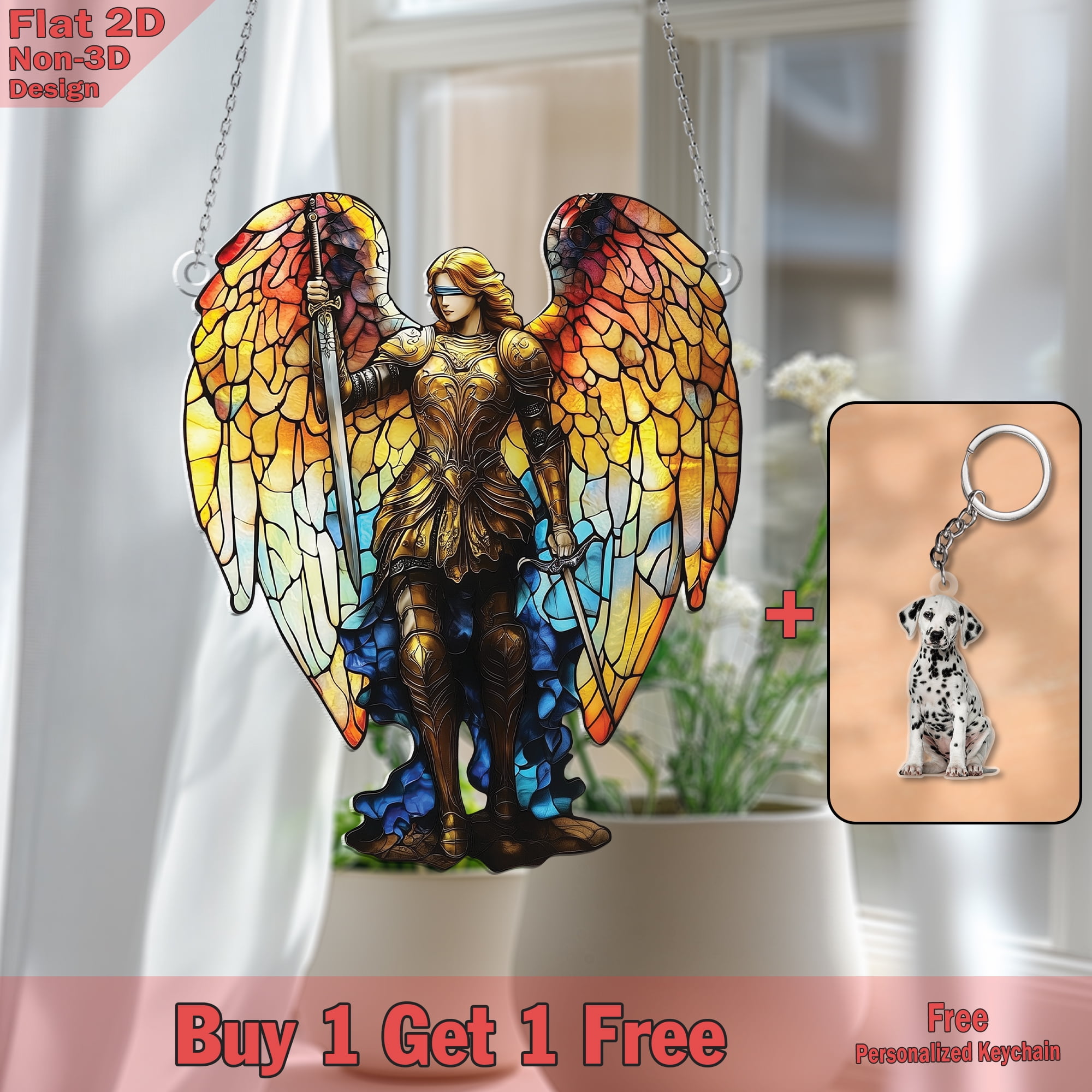 Archangel Warrior - Stained Glass Style Sun Catcher - Unique Spiritual ...