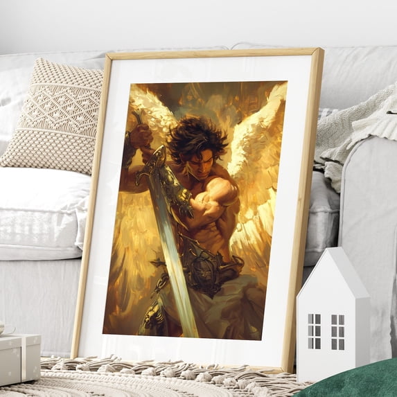 Archangel Warrior with Sword Wall Art Vintage Angel Decor, Unframed ...